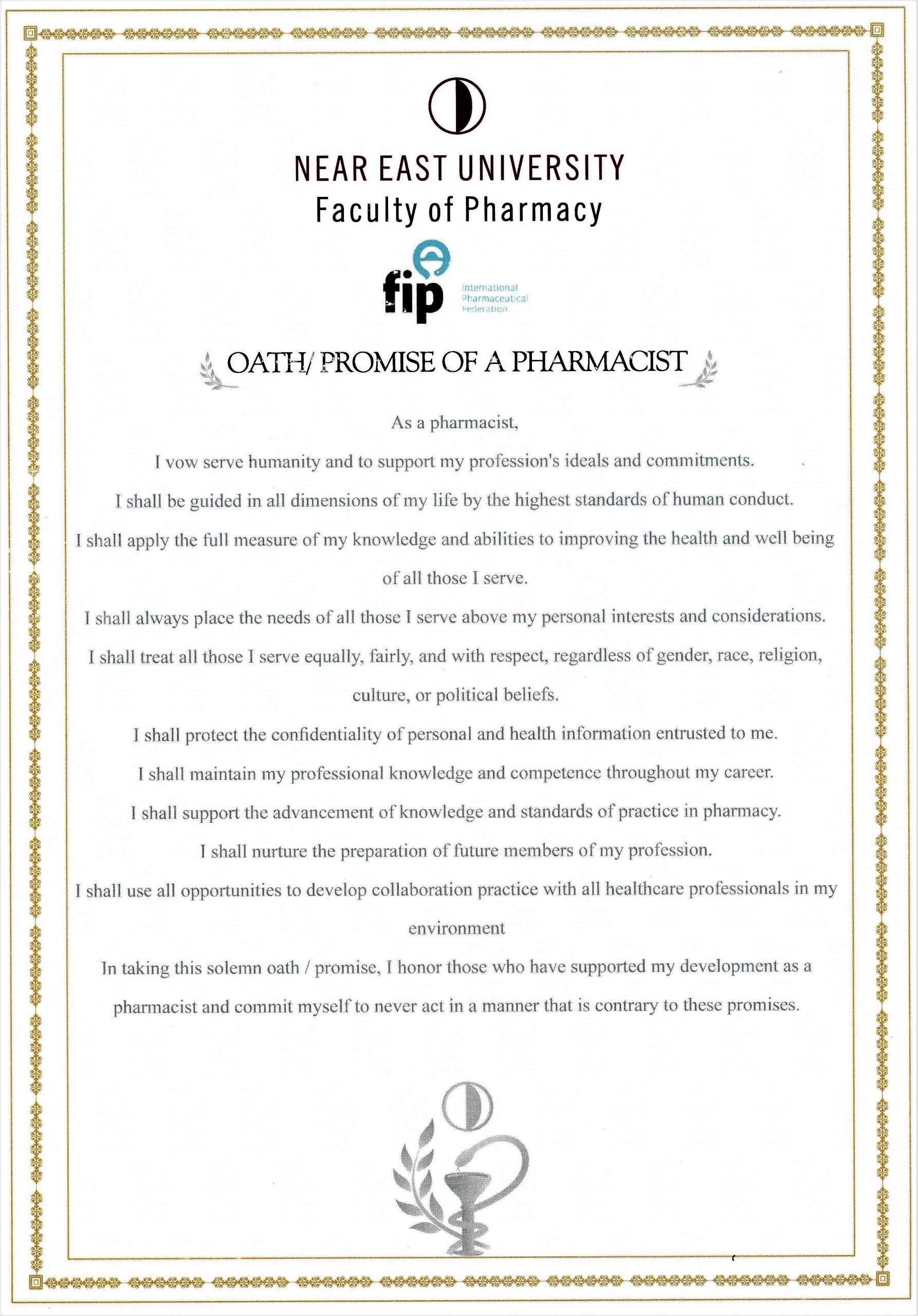 Oath/ Promise of a Pharmacist – YDÜ, Eczacılık Fakültesi